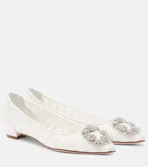 Manolo Blahnik Embellished Organza Ballet Flats - White