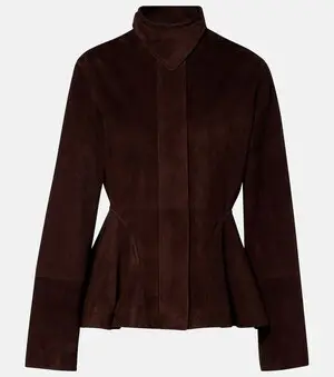 Alaïa Peplum Suede Jacket - Brown