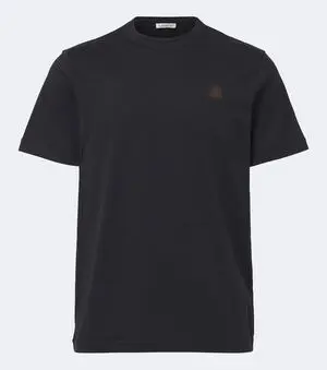 Moncler Leather-trimmed Cotton Jersey T-shirt - Blue