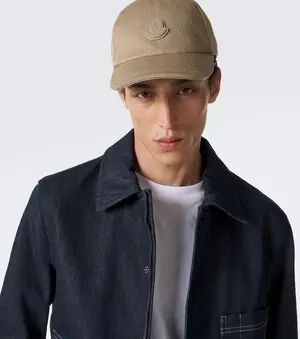 Moncler Logo Cotton Baseball Cap - Beige