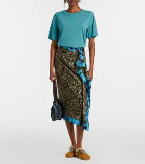 Dries Van Noten Printed Ruffled Midi Skirt - Multicoloured