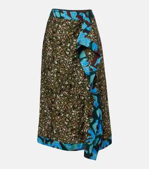Dries Van Noten Printed Ruffled Midi Skirt - Multicoloured