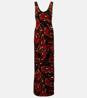 Dries Van Noten Printed Cotton-blend Velvet Maxi Dress - Red