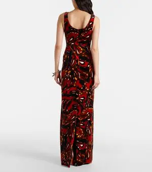 Dries Van Noten Printed Cotton-blend Velvet Maxi Dress - Red