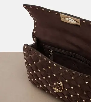 Valentino Garavani Rockstud Spike Medium Suede Top-handle Bag - Brown
