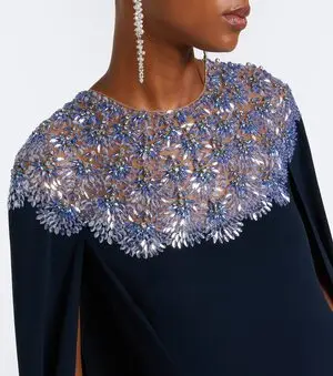Oscar De La Renta Embellished Cape Silk-blend Gown
