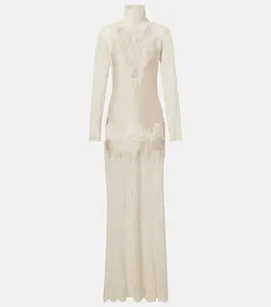 Rabanne Lace And Satin Maxi Dress - Beige