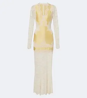 Rabanne Rabanne Lace And Satin Maxi Dress Yellow