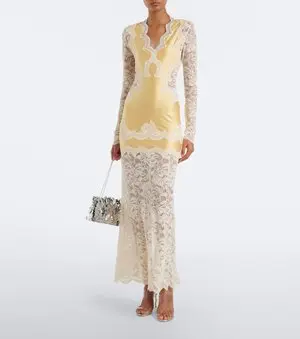 Rabanne Lace And Satin Maxi Dress - Yellow