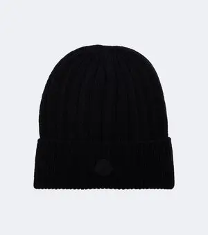 Moncler Ribbed Virgin Wool Beanie - Black