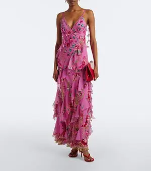 Camilla Floral Ruffled Silk Maxi Dress
