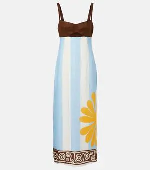 CALA DE LA CRUZ Nara Cutout Striped Linen Midi Dress - Multicoloured