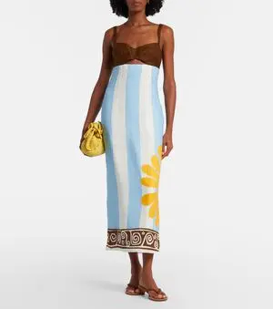 CALA DE LA CRUZ Nara Cutout Striped Linen Midi Dress - Multicoloured