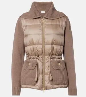 Moncler Wool And Cashmere Down Panel Cardigan - Beige