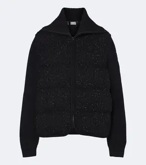 Moncler Wool And Cashmere Down Panel Cardigan - Black