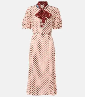 Prada Polka-dot Silk Midi Dress With Detachable Scarf And Belt - Red