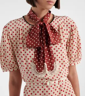 Prada Polka-dot Silk Midi Dress With Detachable Scarf And Belt - Red