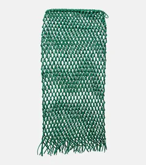 THE FRANKIE SHOP Nelaya Macramé Leather Midi Skirt - Green