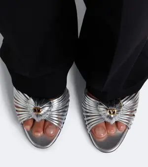 Valentino Garavani Metallic Leather Slingback Sandals - Silver