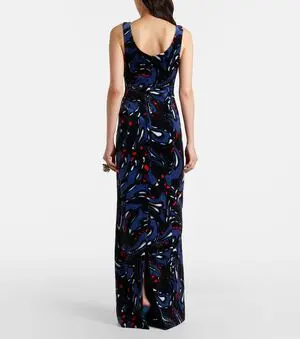 Dries Van Noten Printed Cotton-blend Velvet Maxi Dress - Blue