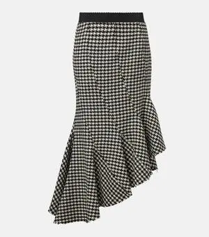 Attico Houndstooth Virgin Wool Midi Skirt - Black