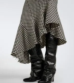 Attico Houndstooth Virgin Wool Midi Skirt - Black