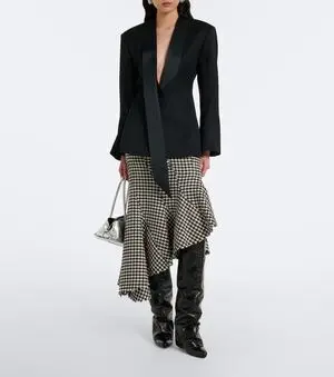 Attico Houndstooth Virgin Wool Midi Skirt - Black