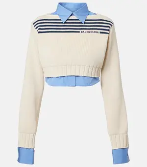 Balenciaga Layered Striped Cropped Cotton Sweater