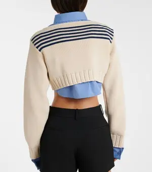 Balenciaga Layered Striped Cropped Cotton Sweater