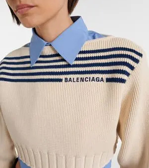 Balenciaga Layered Striped Cropped Cotton Sweater