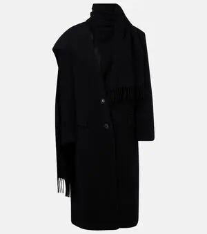 Attico Scarf-detail Wool And Cashmere Coat - Black
