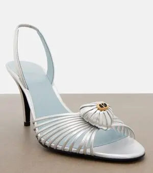 Valentino Garavani Cour Royal Metallic Leather Slingback Sandals - Silver