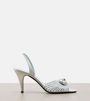 Valentino Garavani Cour Royal Metallic Leather Slingback Sandals - Silver
