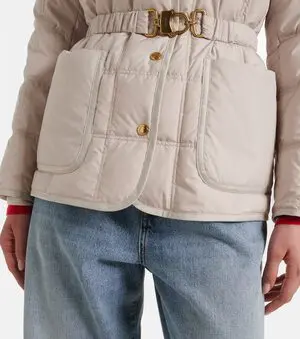 Moncler Quilted Down Jacket With Detachable Fur Collar - Beige