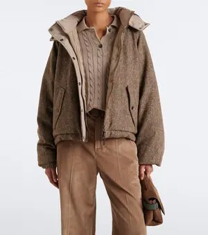 Brunello Cucinelli Hooded Wool-blend Down Jacket - Brown