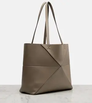 Loewe Puzzle Fold Medium Leather Tote Bag - Grey