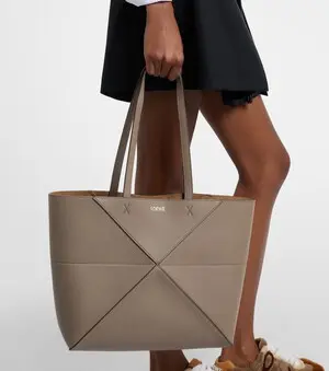 Loewe Puzzle Fold Medium Leather Tote Bag - Grey