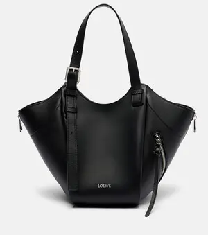 Loewe Hammock Flip Medium Leather Tote Bag - Black