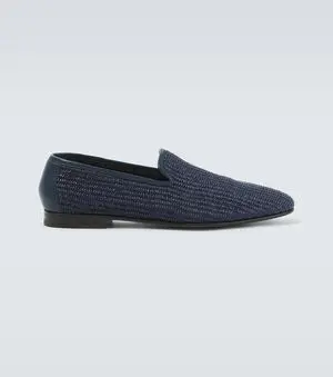 Manolo Blahnik Raffia Loafers With Leather Trim - Blue
