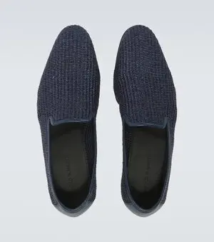 Manolo Blahnik Raffia Loafers With Leather Trim - Blue