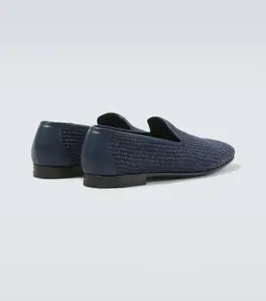 Manolo Blahnik Raffia Loafers With Leather Trim - Blue