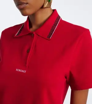 Versace Greca Cotton Pique Polo Shirt - Red