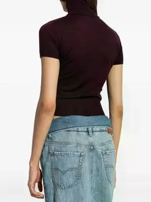 Dsquared2 Burgundy Wool Roll Neck Short Sleeve Sweater