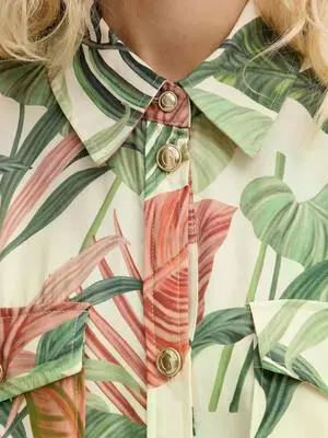 Guess Tropical Leaf Print Long Sleeve Shirt