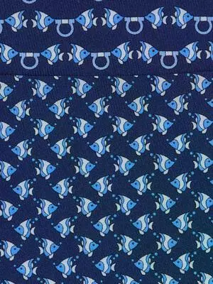FERRAGAMO Mini Fish-print Silk Neck Tie - Blue