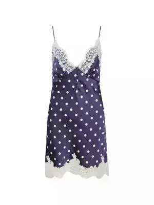 SELF-PORTRAIT Lace-trimmed Polka Dot Mini Dress - Blue