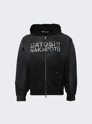 SATOSHI NAKAMOTO Washed Fleece Zip-up Hoodie