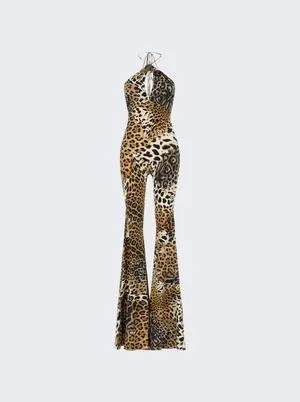 Roberto Cavalli Flared Lycra Jumpsuit Jaguar Print