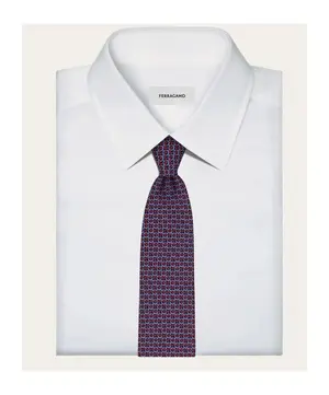FERRAGAMO Gancini Links Print Silk Tie