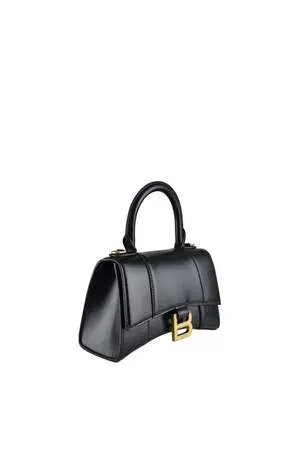 Balenciaga Hourglass Xs Handbag In Calf Leather - Black